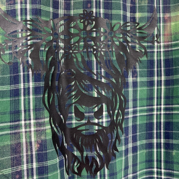 reworked | Tops | Upcycled Plaid Flannel Cow Longhorn Graphic Adult ...